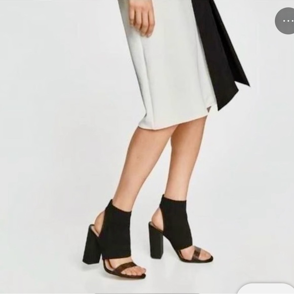 Zara | Shoes | Zara Stretch Fabric Block Heel Sandalsblack Sz 38 | Poshmark
